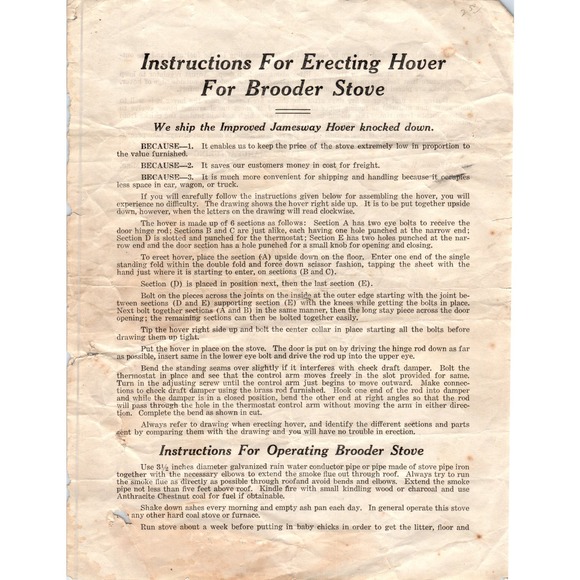 None | Other | Vintage Instructions For Jamesway Hover For Brooder ...
